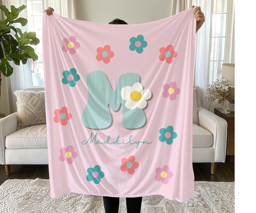 Custom Girl Flower Blanket, Personalized Kids Blanket, Soft Kids Throw ...