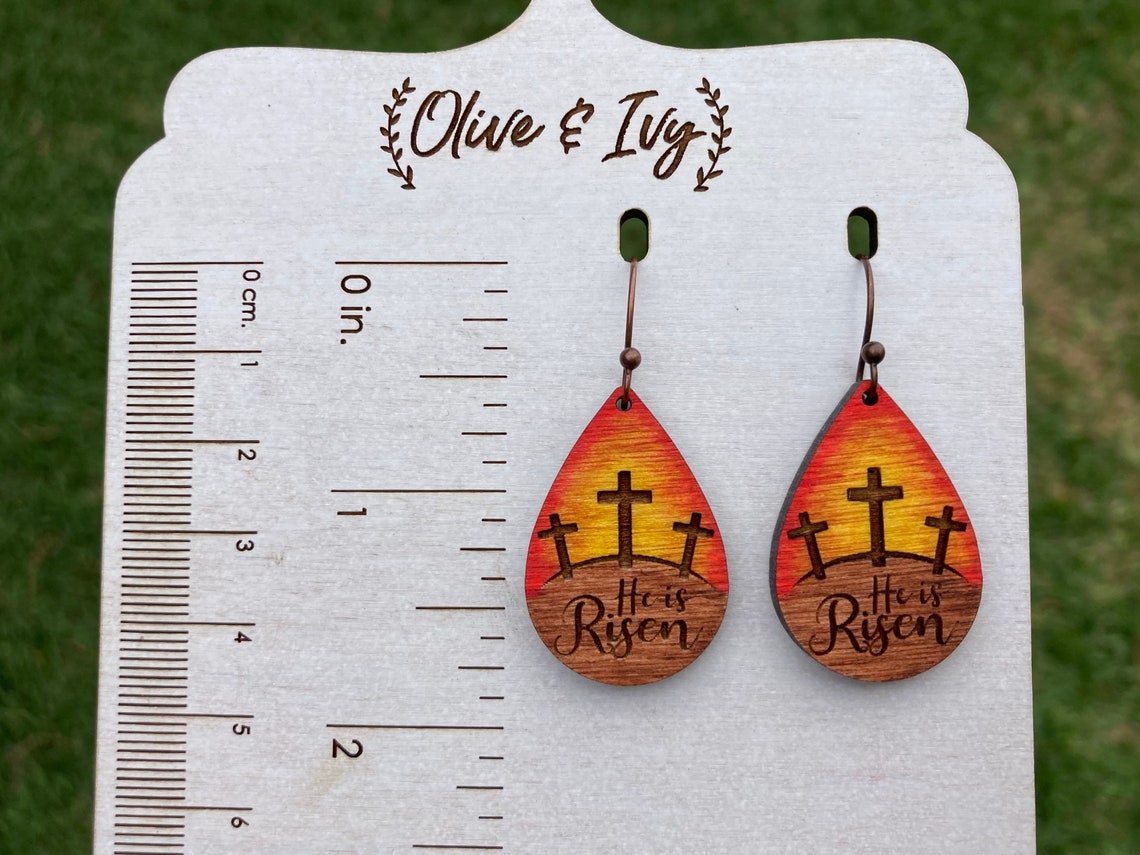 Easter Earrings, He is Risen Earrings, Cross Earring, Wood Easter ...