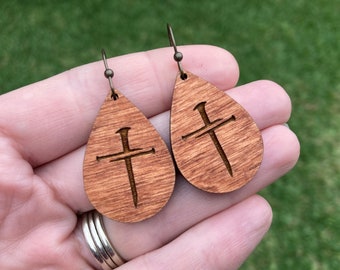 Easter Earrings, He is Risen Earrings, Cross Earring, Wood Easter ...