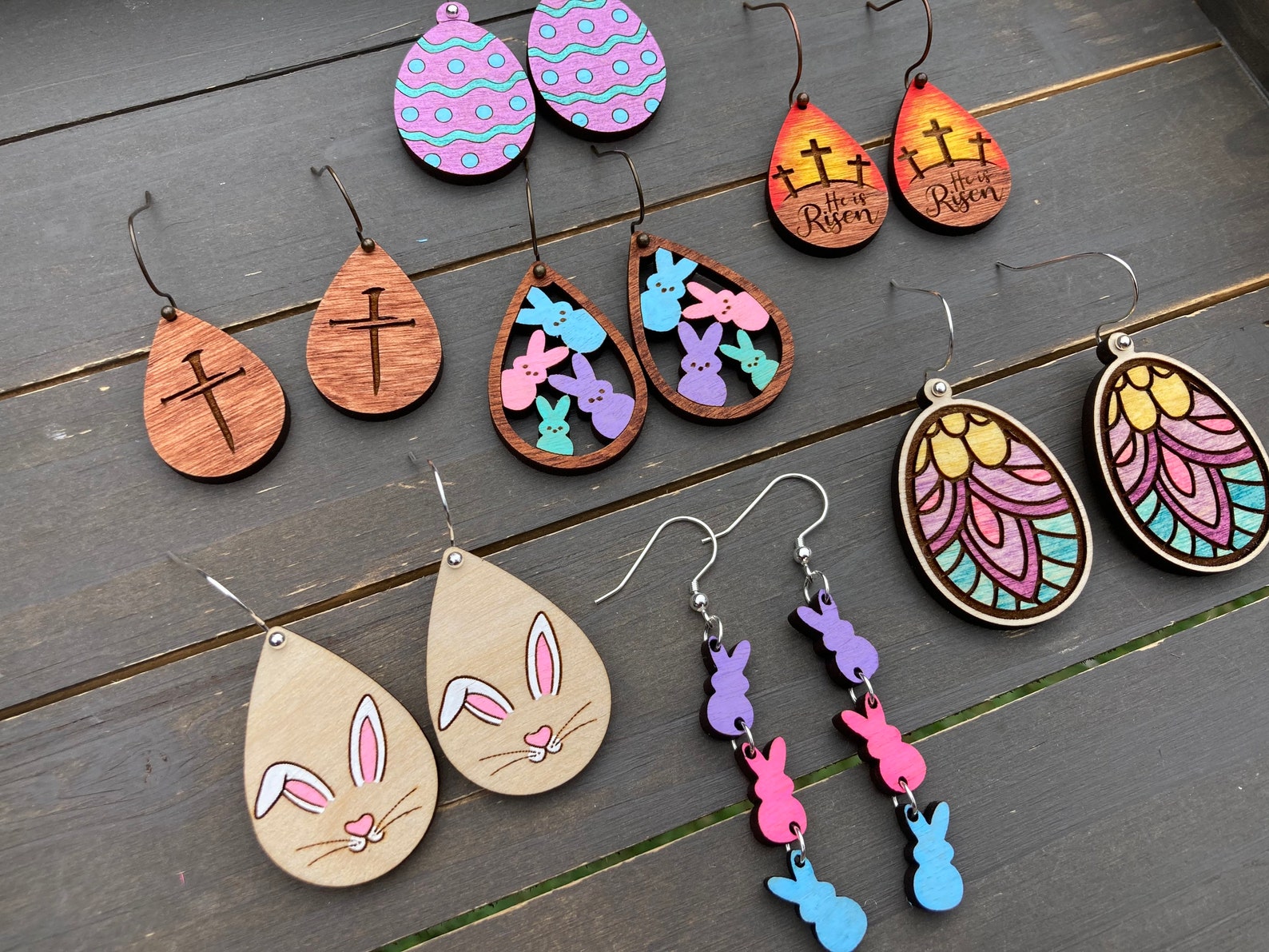 Easter Earrings, He is Risen Earrings, Cross Earring, Wood Easter ...