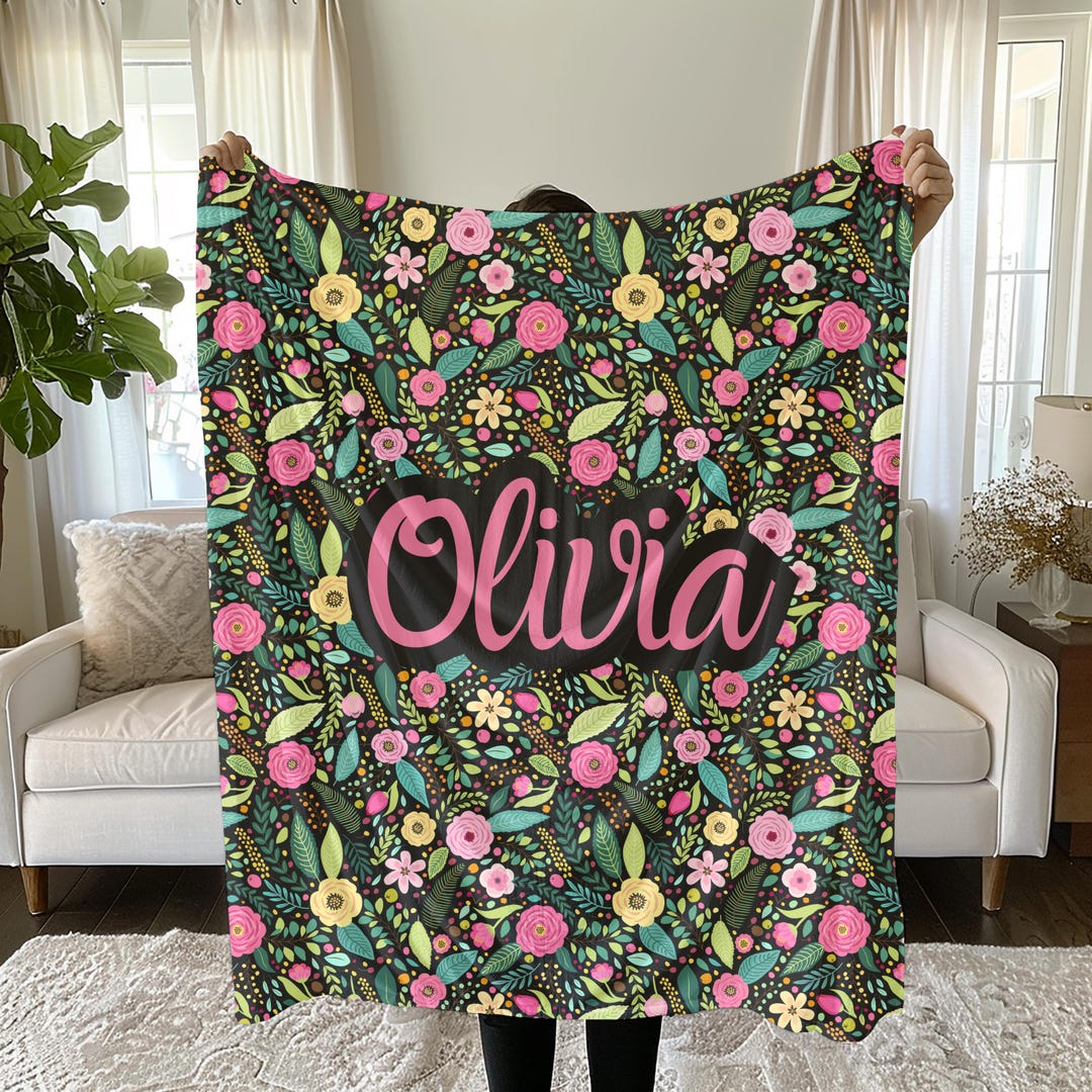 Custom Girl Flower Blanket, Personalized Teen Blanket, Soft Kids Throw ...