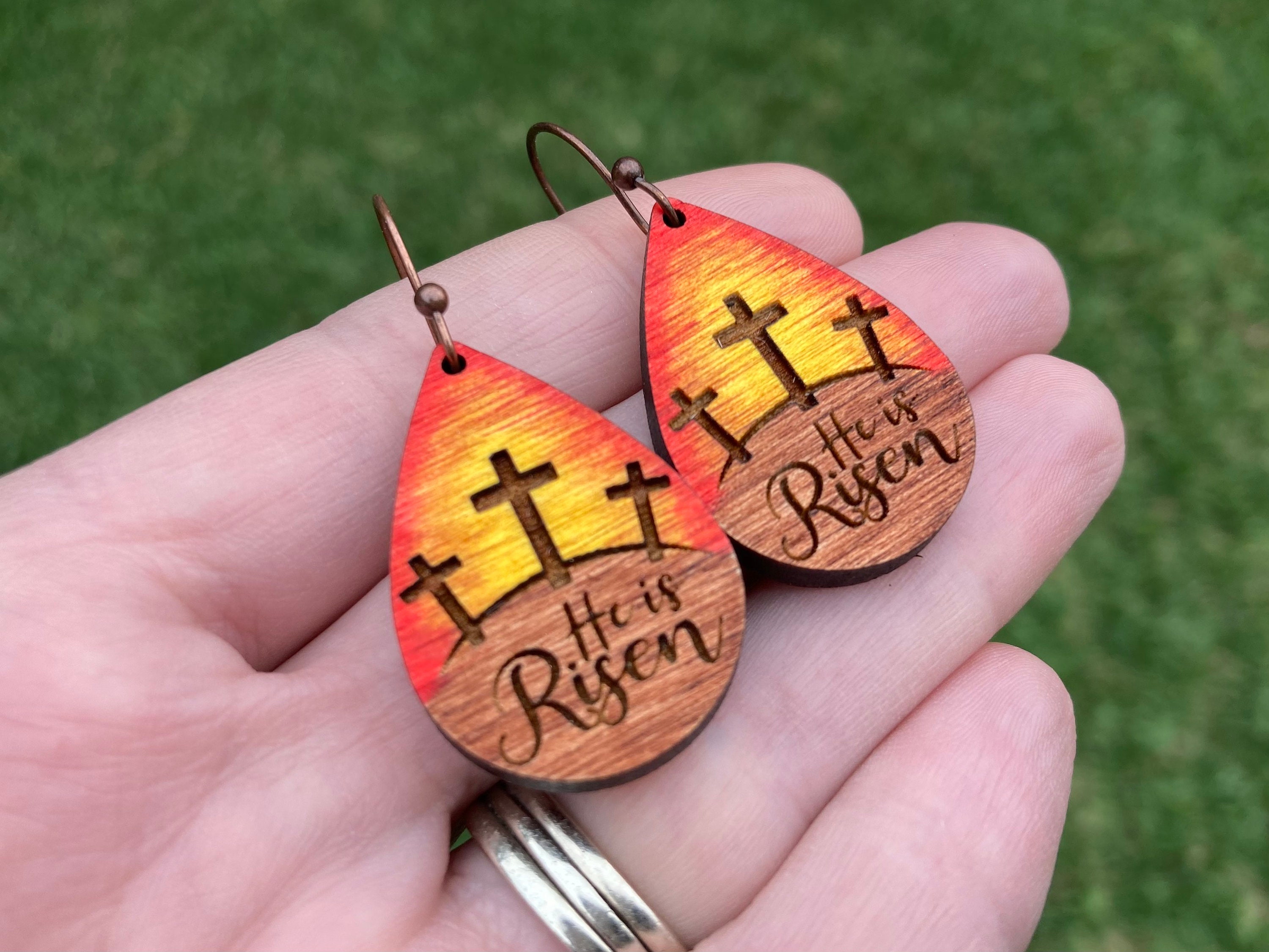 Easter Earrings, He is Risen Earrings, Cross Earring, Wood Easter ...