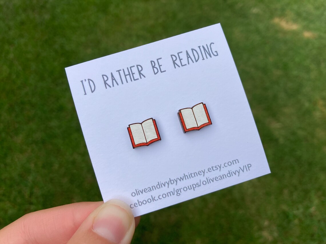 Book Stud Earrings, Small Reader Gift, Book Lover Jewelry, Wood Stud ...