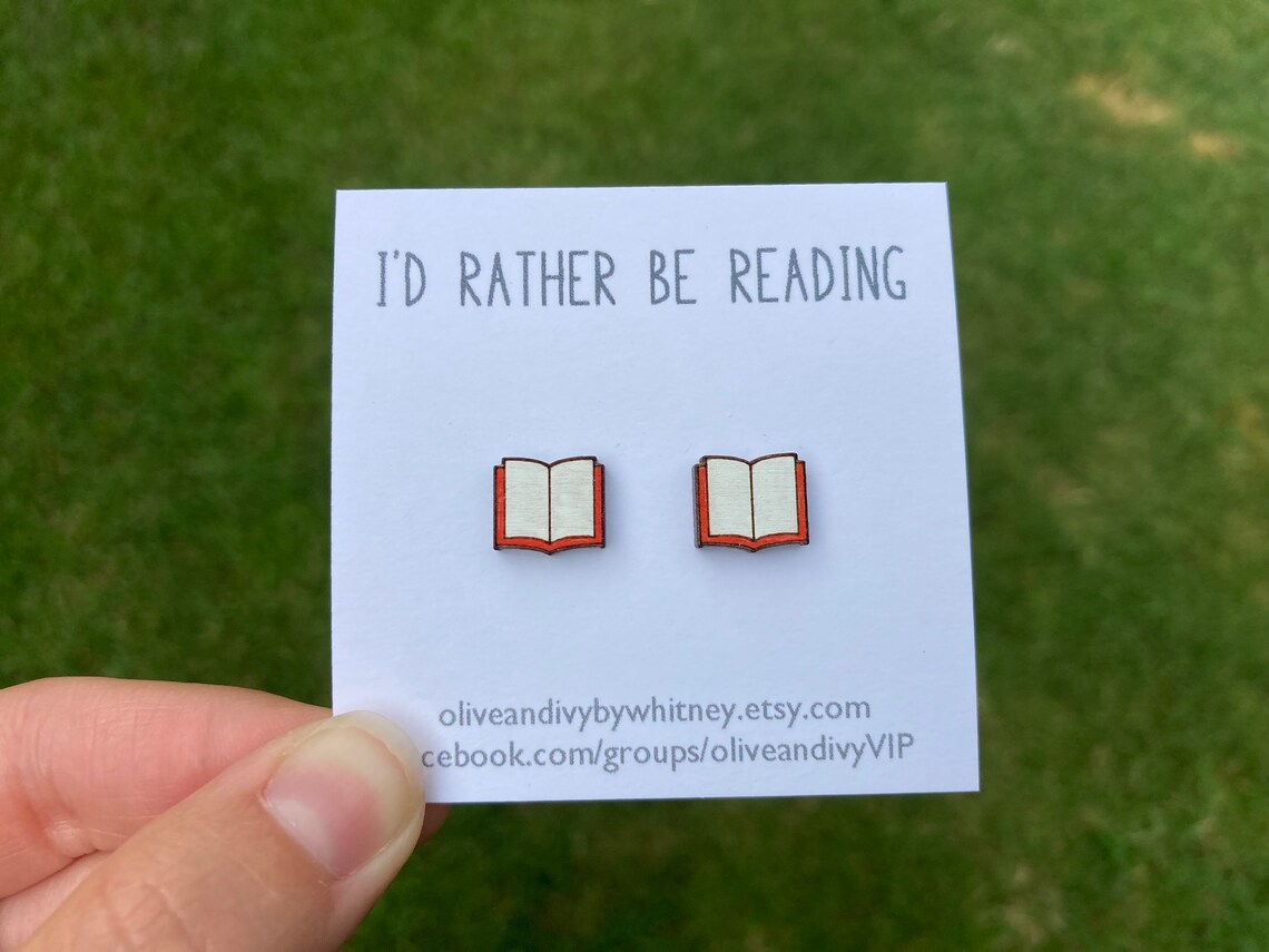 Book Stud Earrings, Small Reader Gift, Book Lover Jewelry, Wood Stud ...