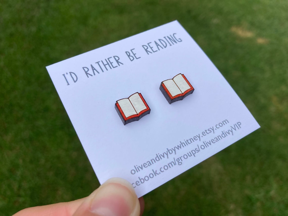 Book Stud Earrings, Small Reader Gift, Book Lover Jewelry, Wood Stud ...