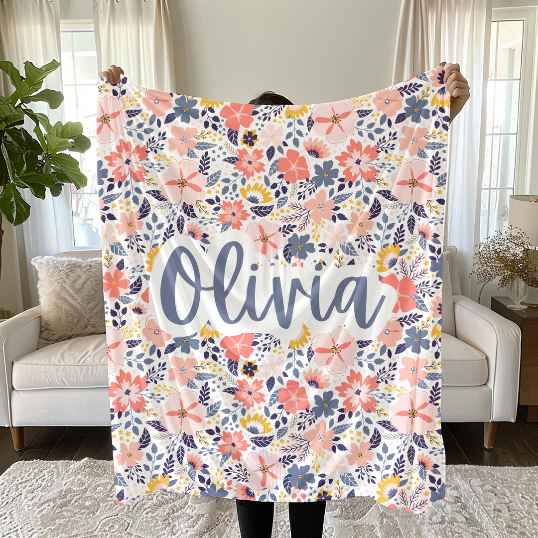 Custom Girl Flower Blanket, Personalized Teen Blanket, Soft Kid Throw ...