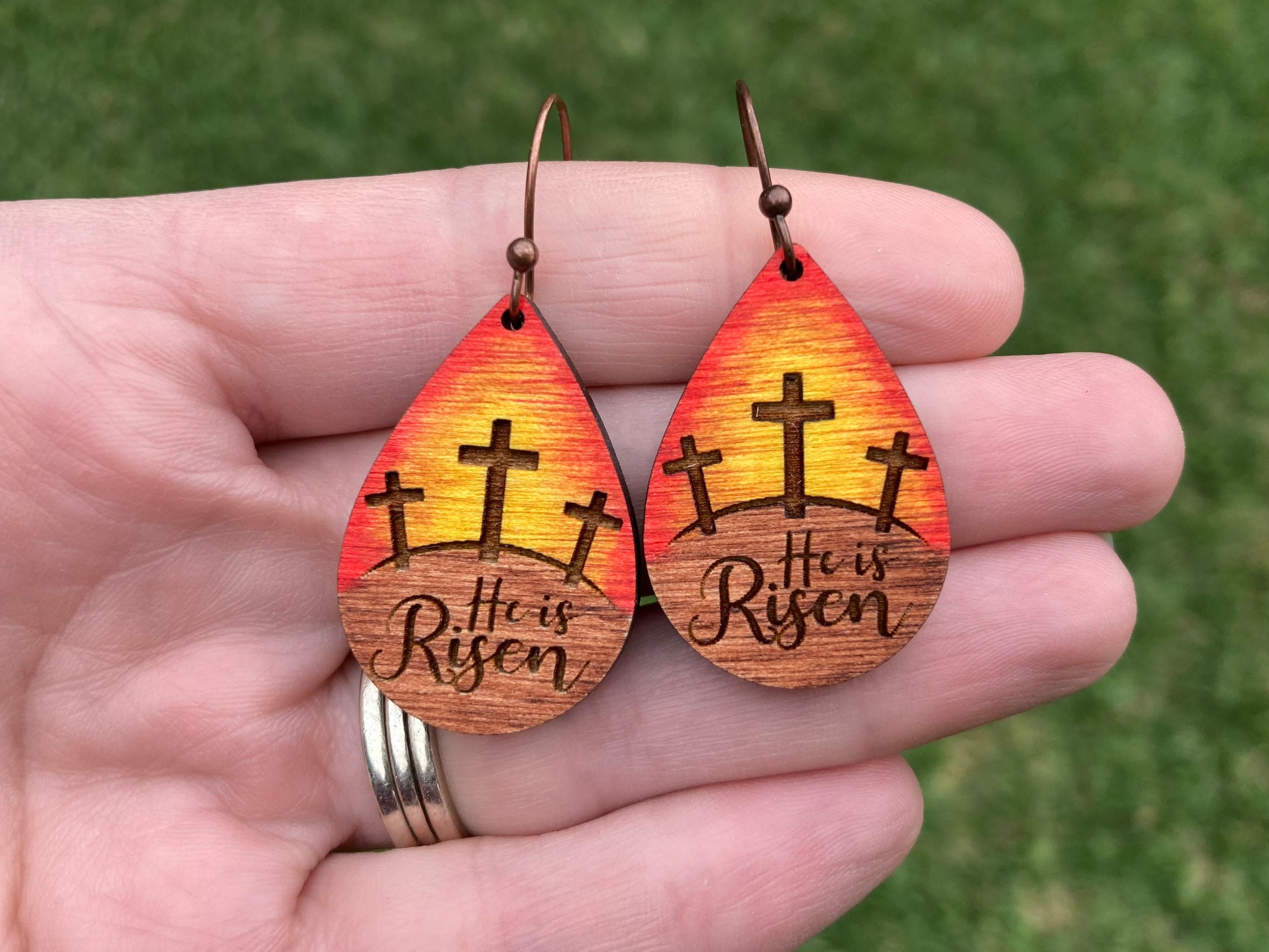 Easter Earrings, He is Risen Earrings, Cross Earring, Wood Easter ...