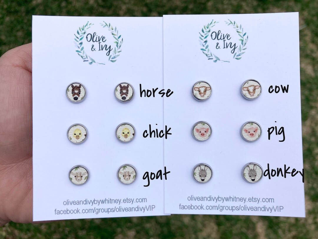 Farm Animal Studs, Baby Farm Animal Earrings, Horse Chick Goat Cow Pig ...
