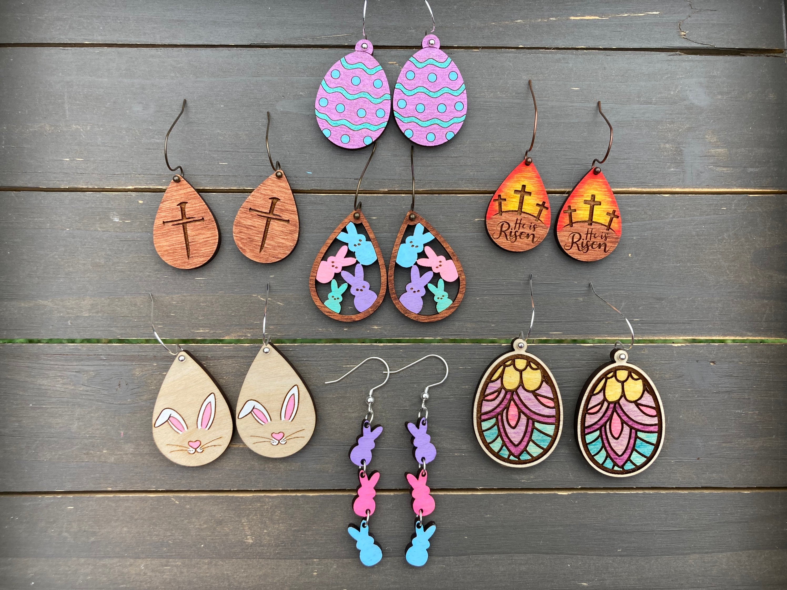 Easter Earrings, He is Risen Earrings, Cross Earring, Wood Easter ...