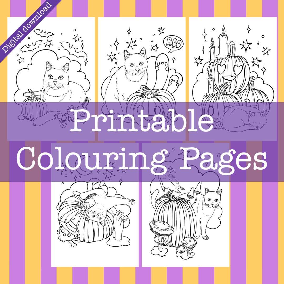 5 Printable Cats and Pumpkins Colouring Pages | PDF Digital Download ...