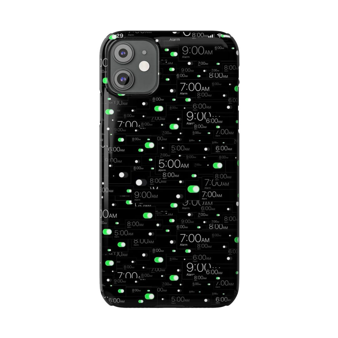 Digital Clocks Pattern Slim Phone Cases, Alarm Clock App Design, Green ...