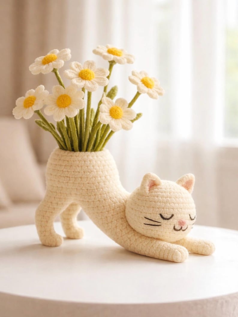 Cat Crochet Vase Pattern PDF | Flower Amigurumi Holder | Beginner ...