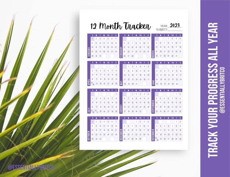 12 Month Tracker Printable Yoga Tracker Habit Tracker Water Tracker ...