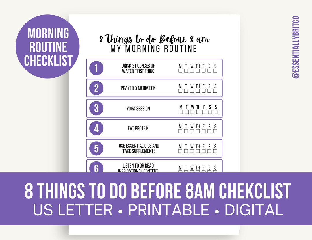 Morning Routine Checklist | 8 Things to Do Before 8AM | Printable ...