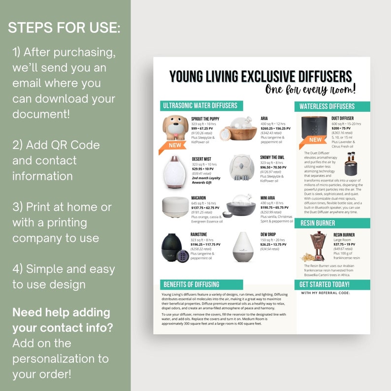 NEW Young Living Diffuser Flyer Desert Mist, Aria, Duet, - Etsy