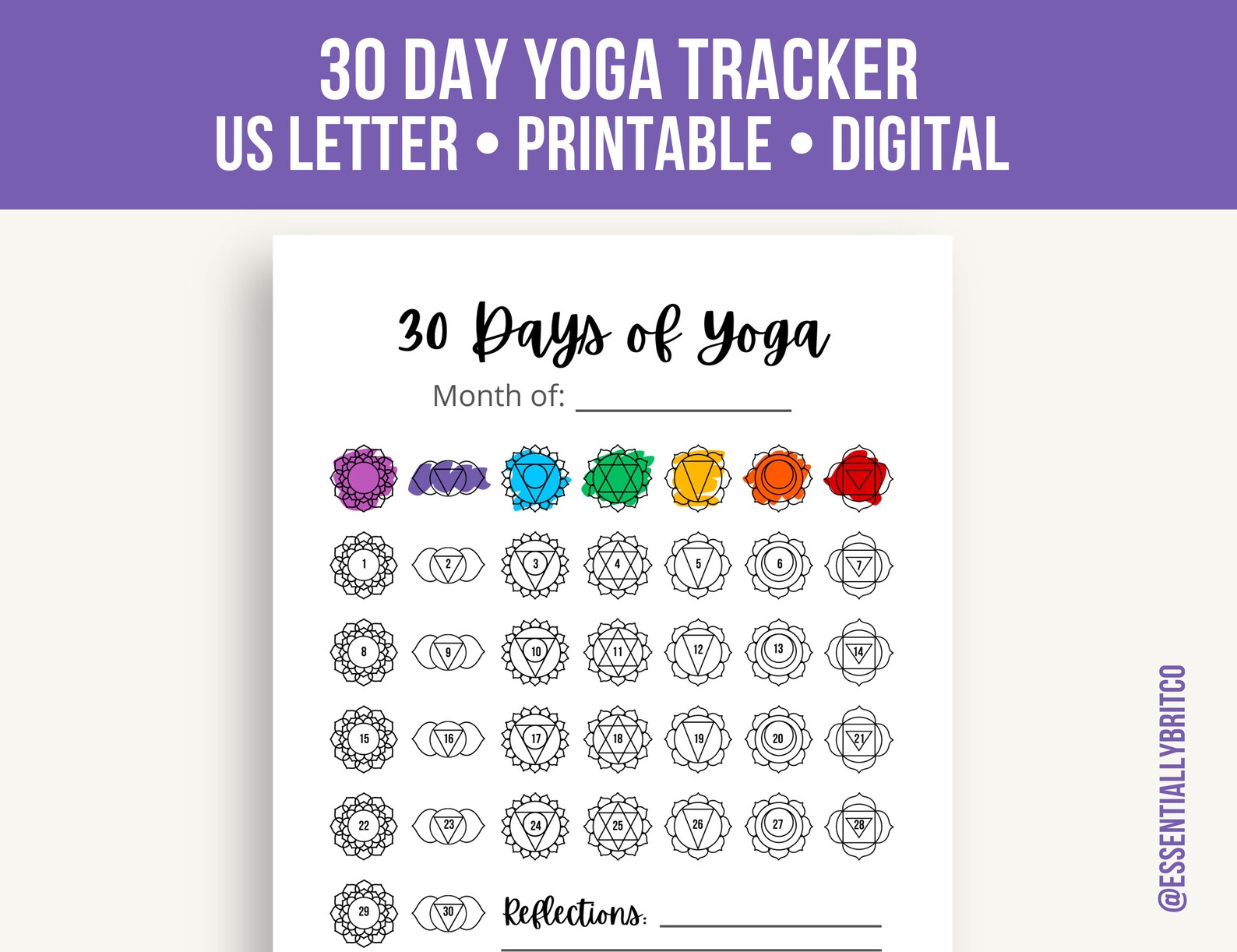 30 Day Yoga Habit Tracker: Printable Monthly Chart (digital Download ...