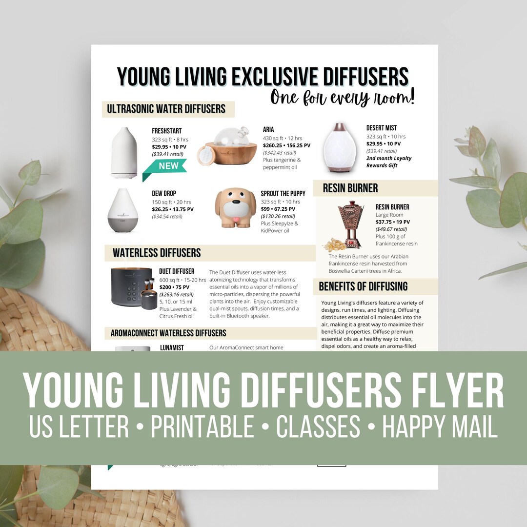NEW Young Living Diffuser Flyer - Desert Mist, Aria, Duet, Aromaconnect ...
