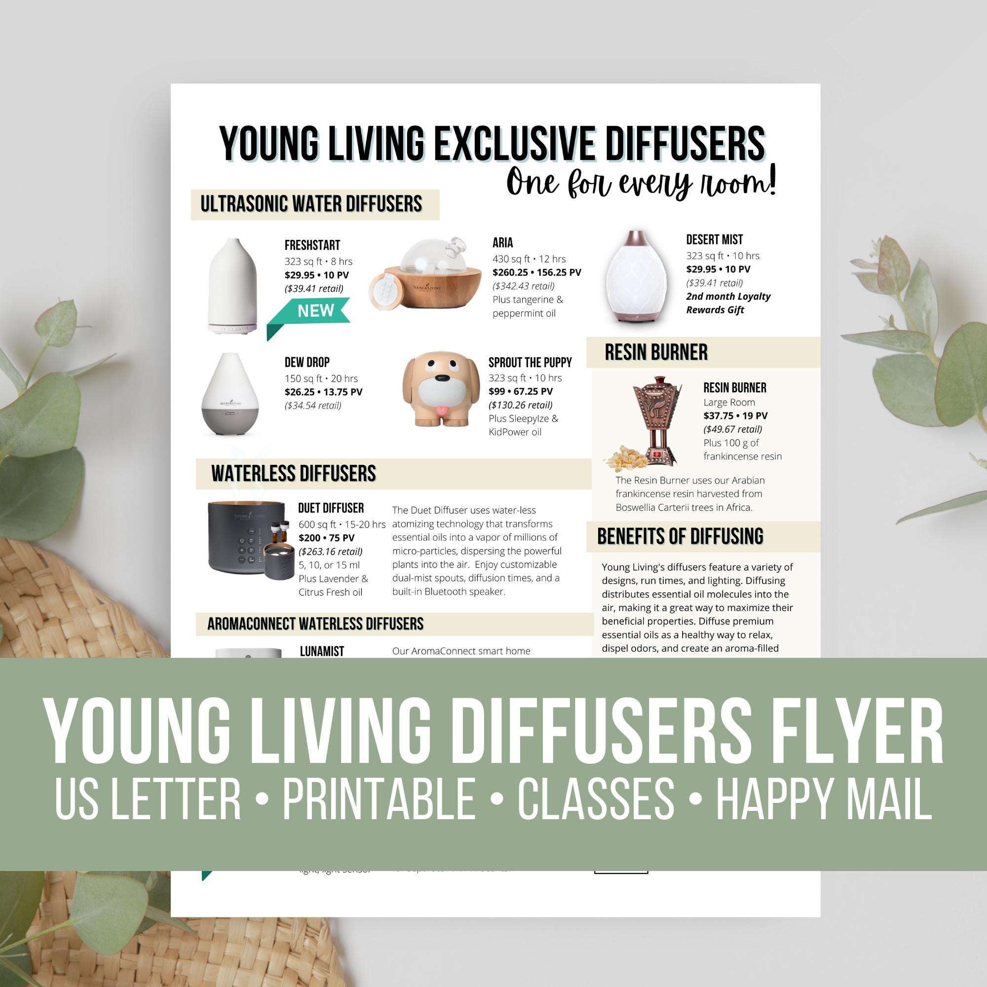 NEW Young Living Diffuser Flyer - Desert Mist, Aria, Duet, Aromaconnect ...