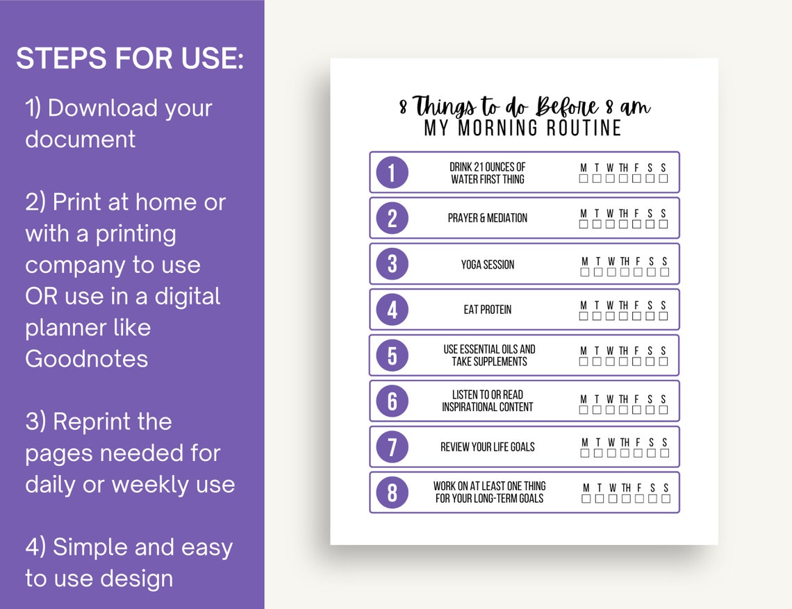 Morning Routine Checklist 8 Things to Do Before 8AM - Etsy