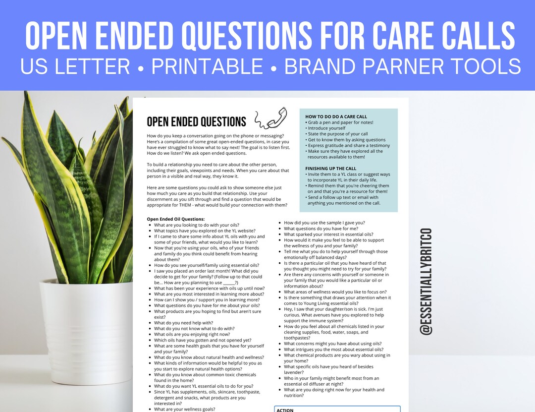 Open Ended Questions Flyer for Care Calls and Messaging Young Living ...