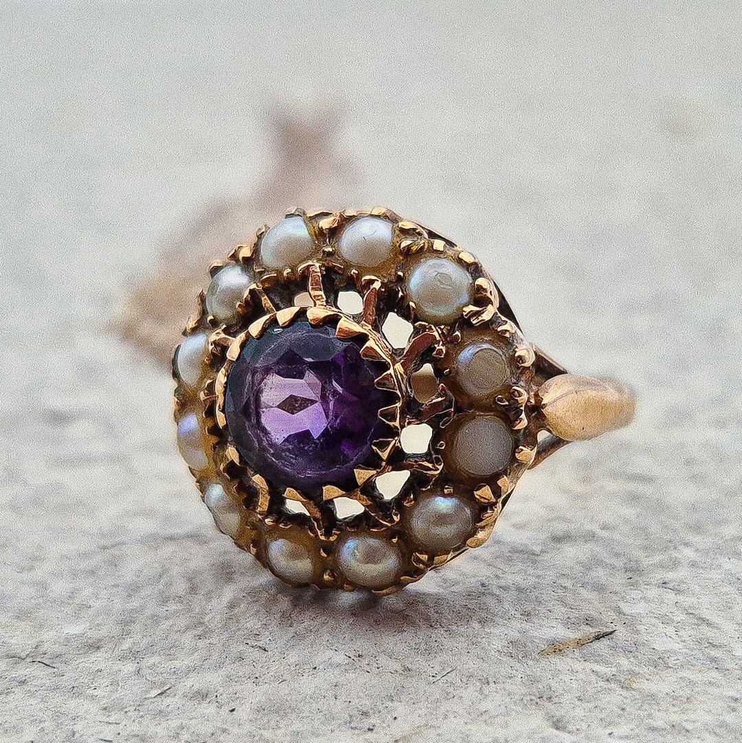 Vintage Seed Pearl and Amethyst Ring |UK Size J | US Size 4.75 | 9 ...