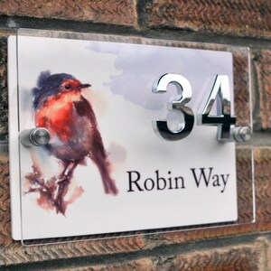 House Number Sign Water Colour Robin Design/modern Contemporary Bird ...