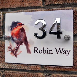 House Number Sign Water Colour Robin Design/modern Contemporary Bird ...