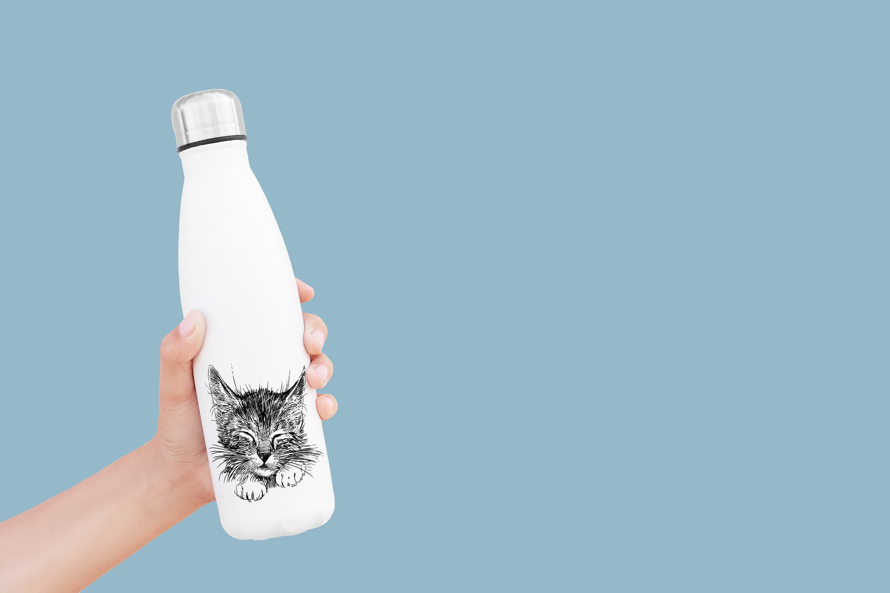 Personalised Cat Water bottle/ White Insulated Flask | Etsy