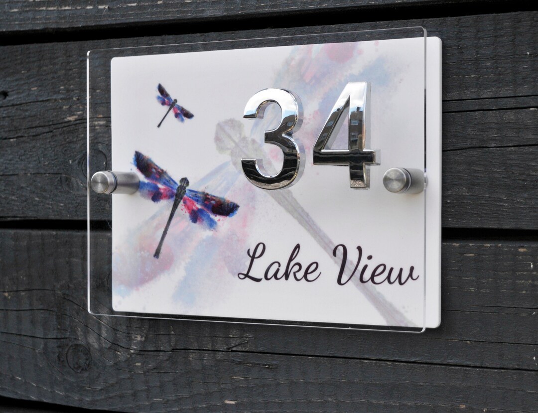 House Number Sign Water Colour Dragonfly Design/modern Contemporary ...
