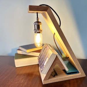 The Booklamp Personalised Original Oak Reading Table Lamp With Book ...