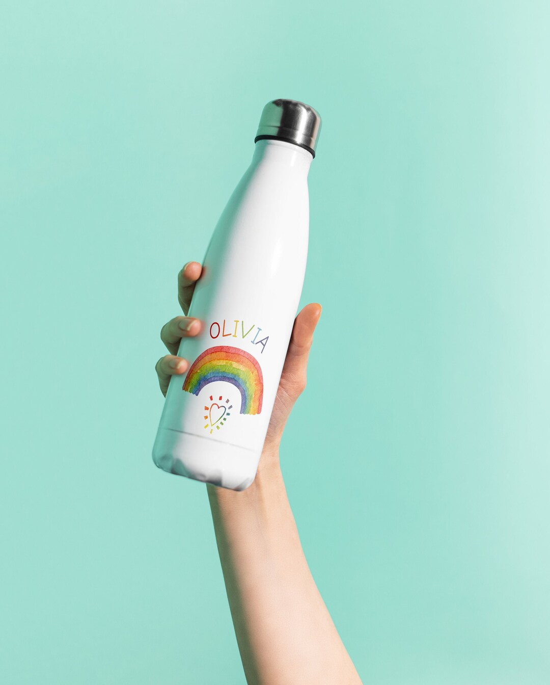 Personalised Rainbow Water Bottle/child/teacher/insulated/flask/500ml ...