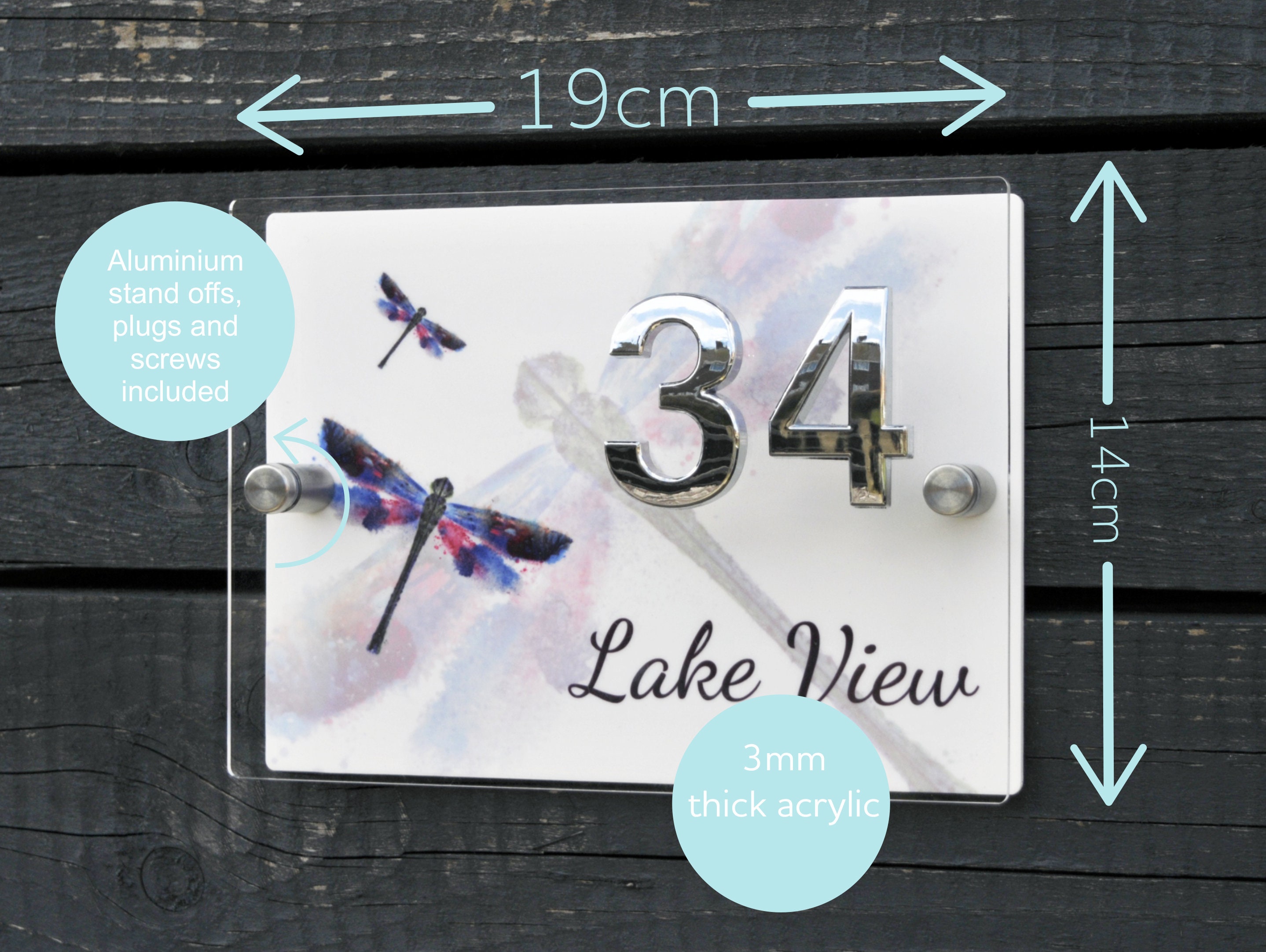 House Number Sign Water Colour Dragonfly Design/modern - Etsy UK