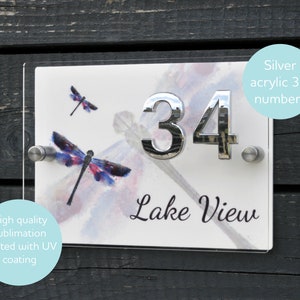 House Number Sign Water Colour Dragonfly Design/modern Contemporary ...