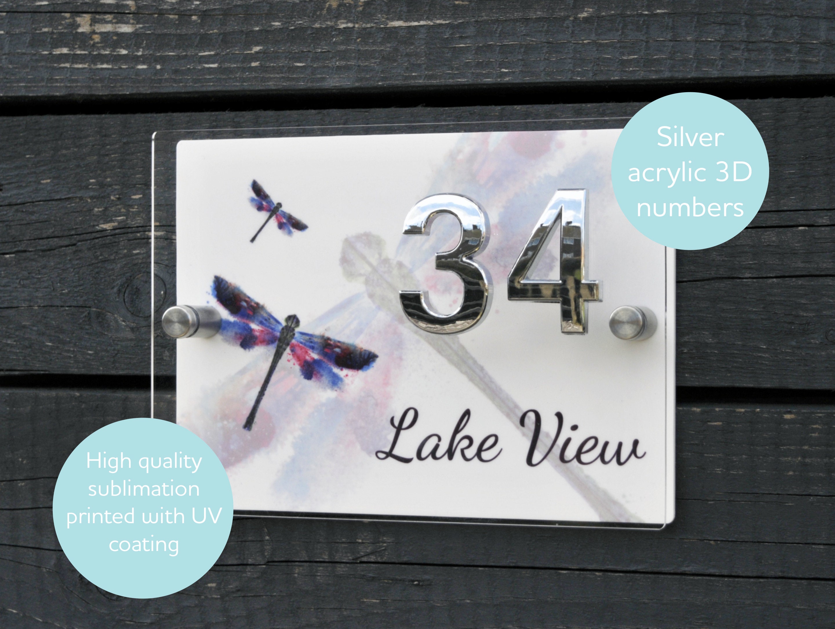 House Number Sign Water Colour Dragonfly Design/modern - Etsy UK