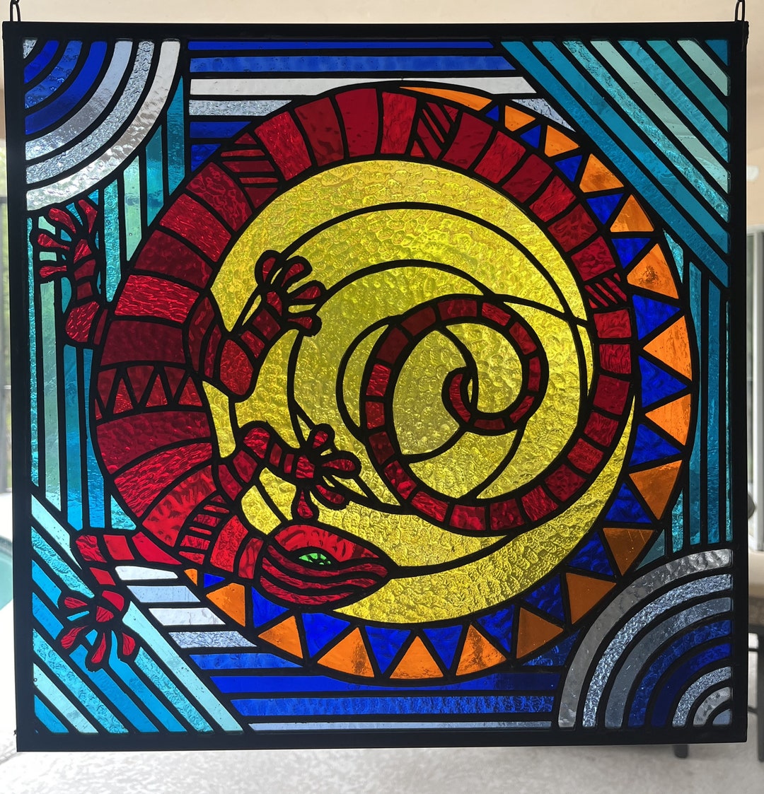 Hand Made Stained Glass Aztec Lizard - Etsy