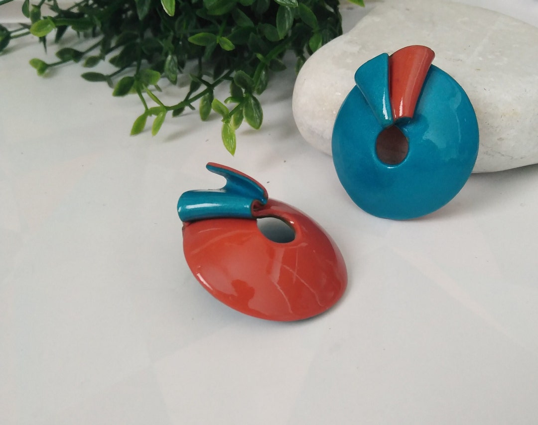 Mismatched Colour Block Large Handmade Stud Earrings Unique Statement ...