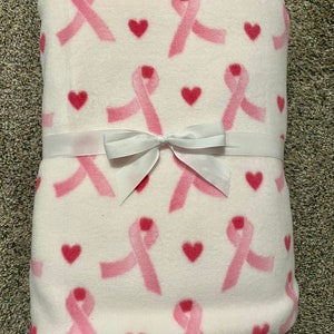 Breast Cancer Awareness Pink Ribbon No Sew Fleece Blanket, Pink Ribbon ...