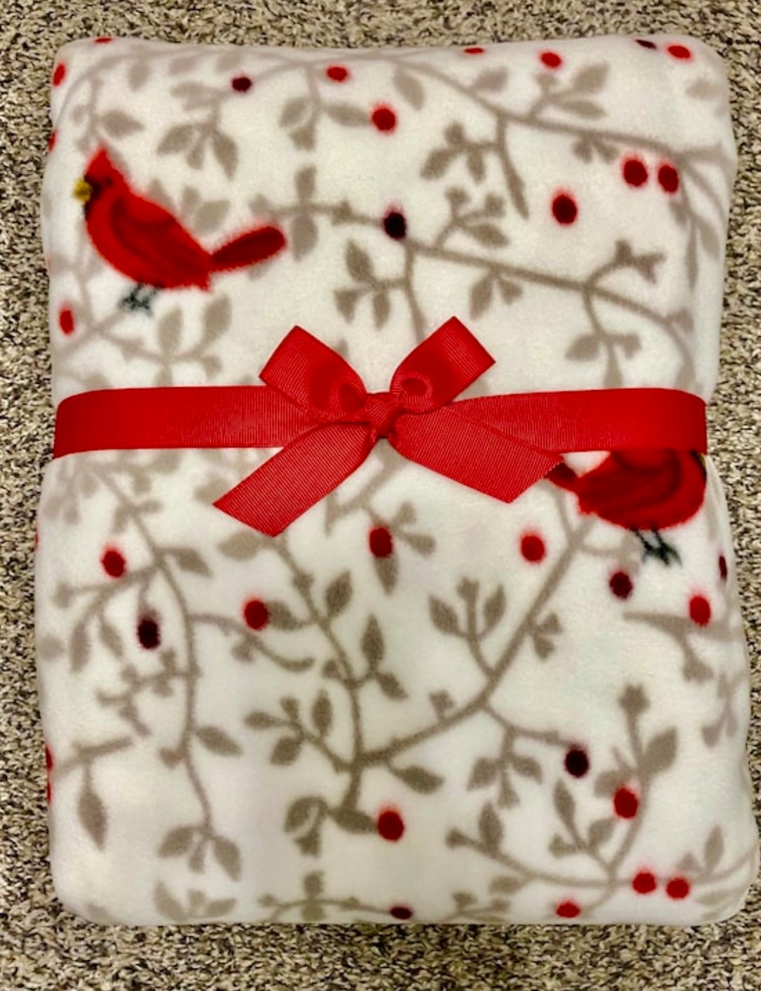 Handcrafted Winter Cardinal Fleece Blanket: Plush Cardinal & Berries ...