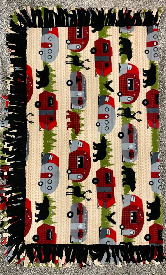 Camping Retro and Wildlife No Sew Fleece Blanket | Etsy