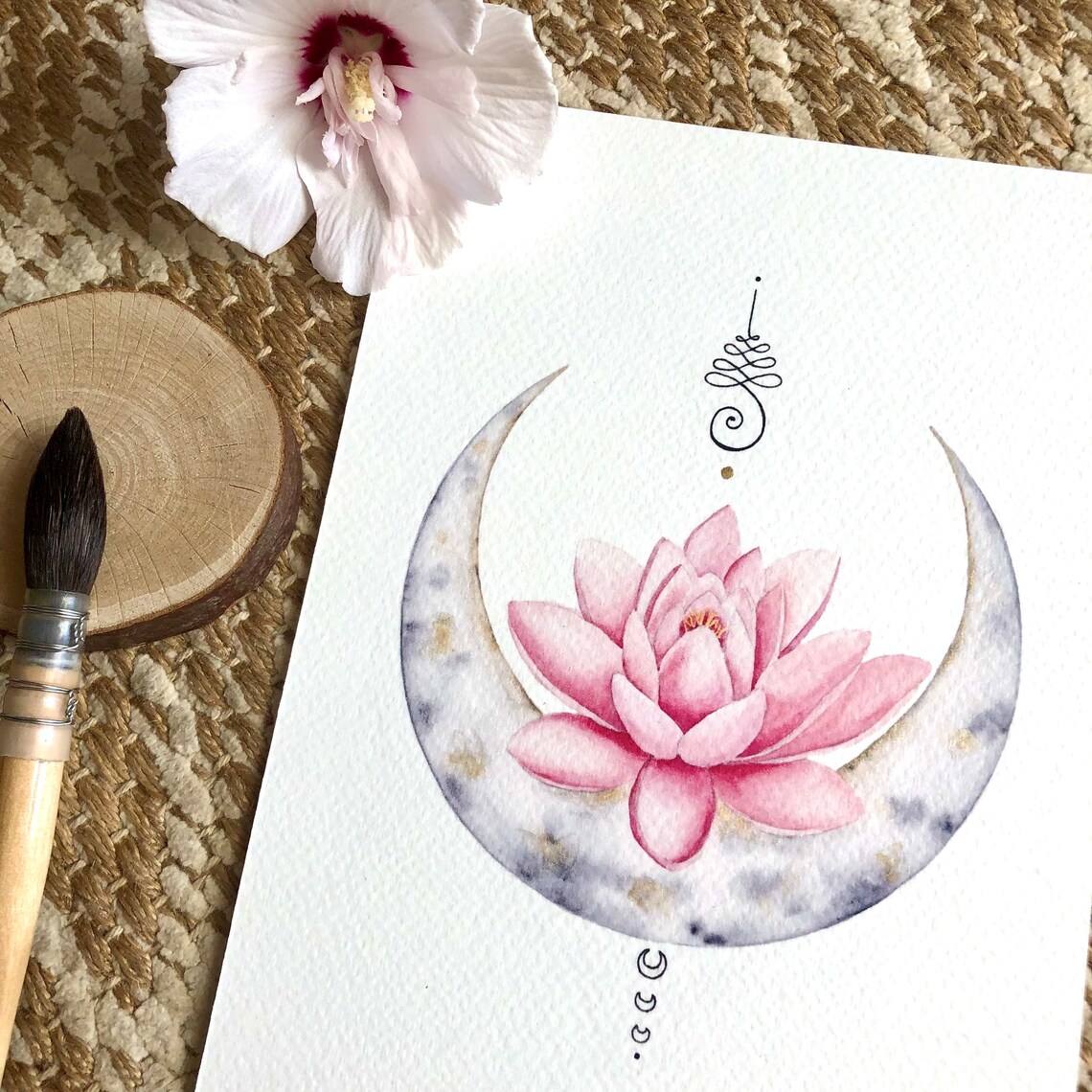 Lotus Flower and Moon Poster Art Print of My Original - Etsy