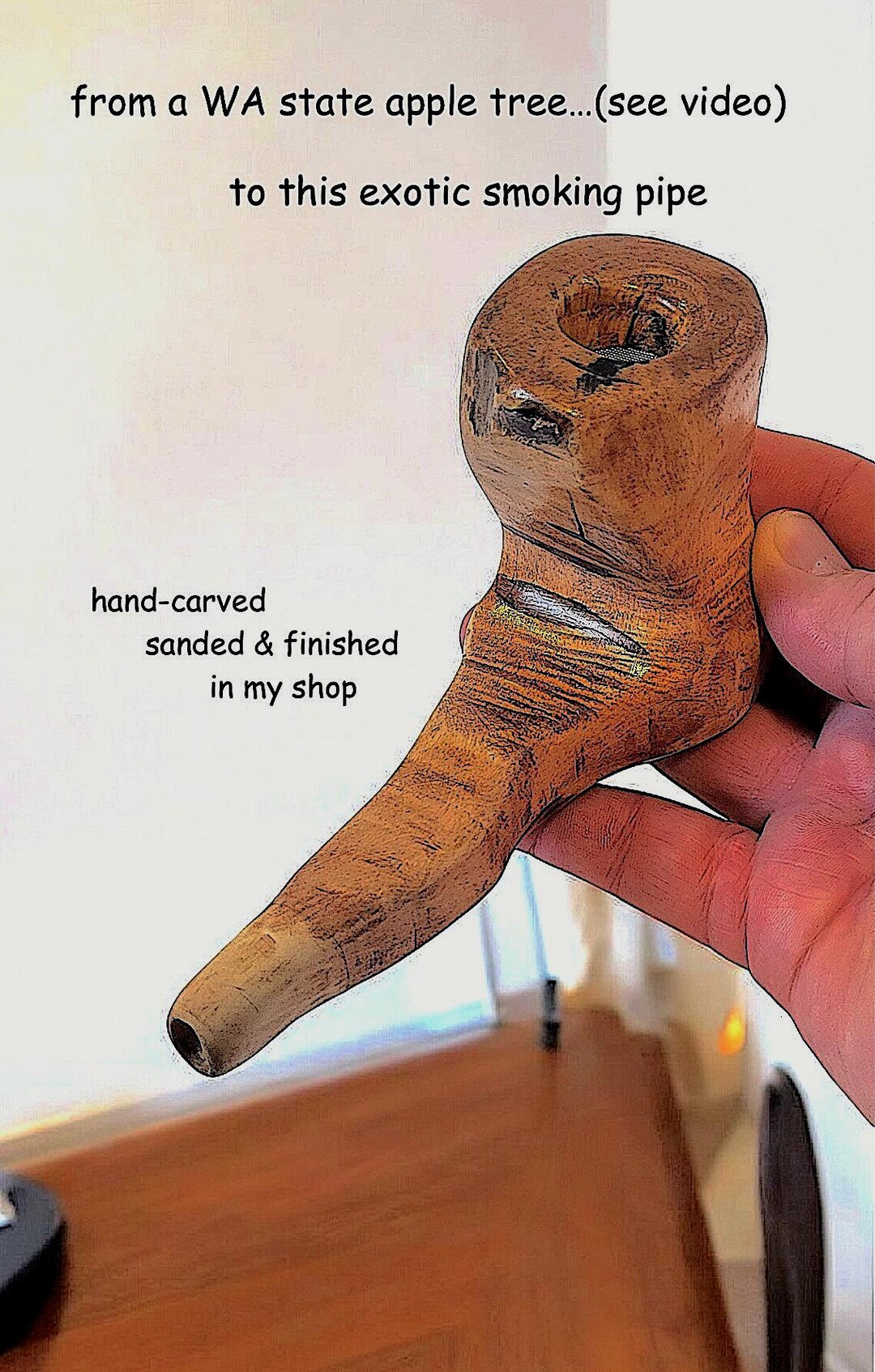Hand-carved WA State Applewood Tobacco Stash Tobacco Smoking Pipe Wood ...