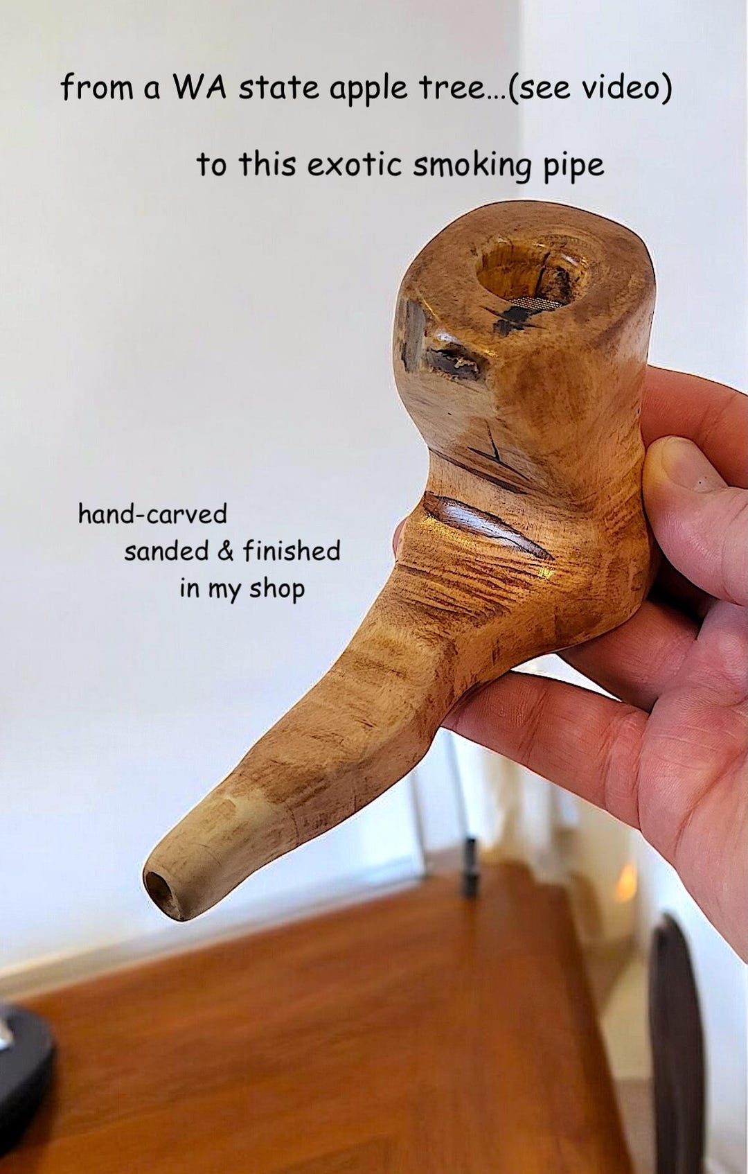 Wood Handcarved Smoking Pipe WA State Applewood Handmade Tobacco Herb ...