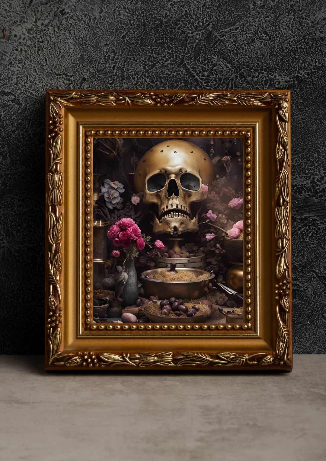 Witches Altar, Golden Skull, Dry Flowers, A4 Witchy Print, Heketa ...