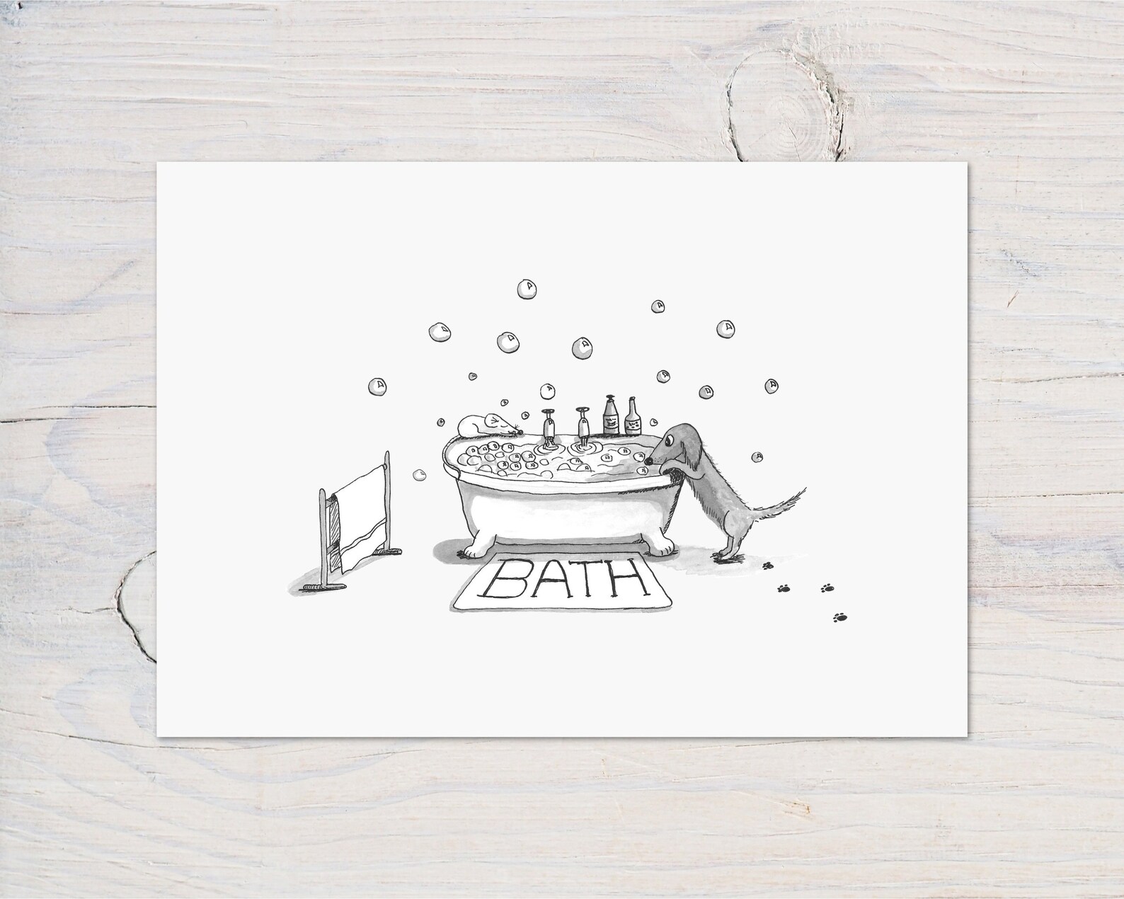 Art Print, Bath Time Dog, Sizes Available A4, A5, A6 - Etsy