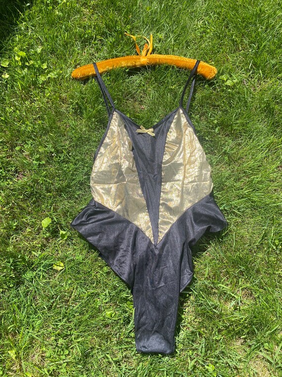 Vintage 80s Undercover Wear Black and Gold Lingerie T… - Gem