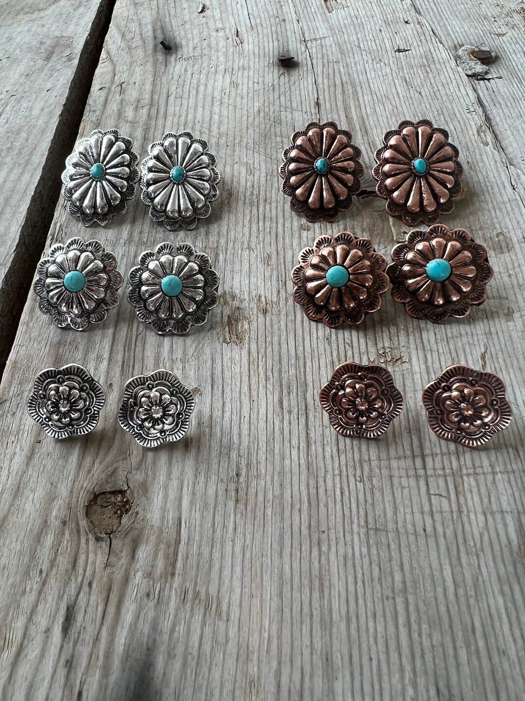 Set of 3 Concho and Turquoise Studs - Etsy