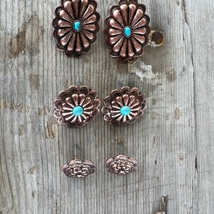 Set of 3 Concho and Turquoise Studs - Etsy