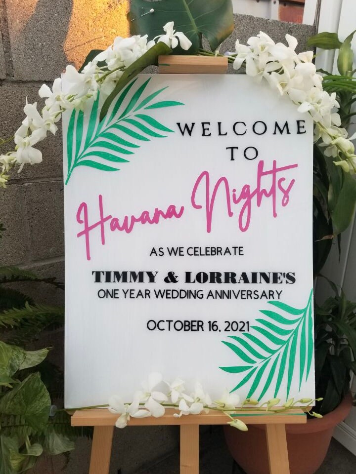 Tropical Acrylic Welcome Sign - Wedding Signage - Palm Leaves - Custom ...