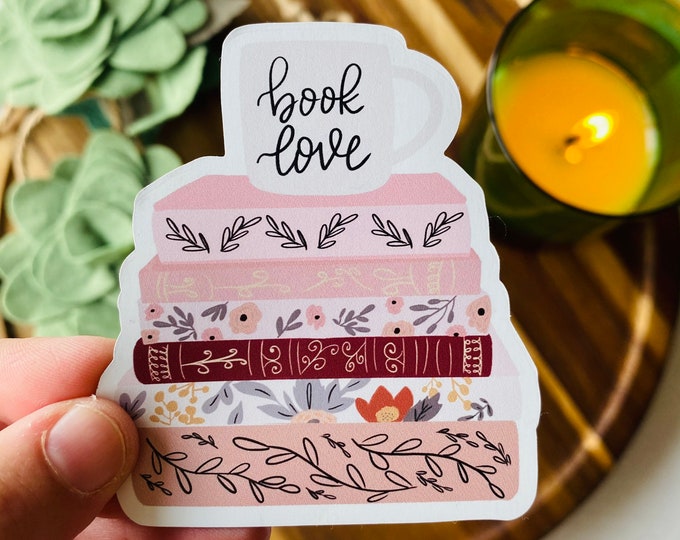Book Stack Sticker | Bookish Floral Waterproof Decal - Etsy