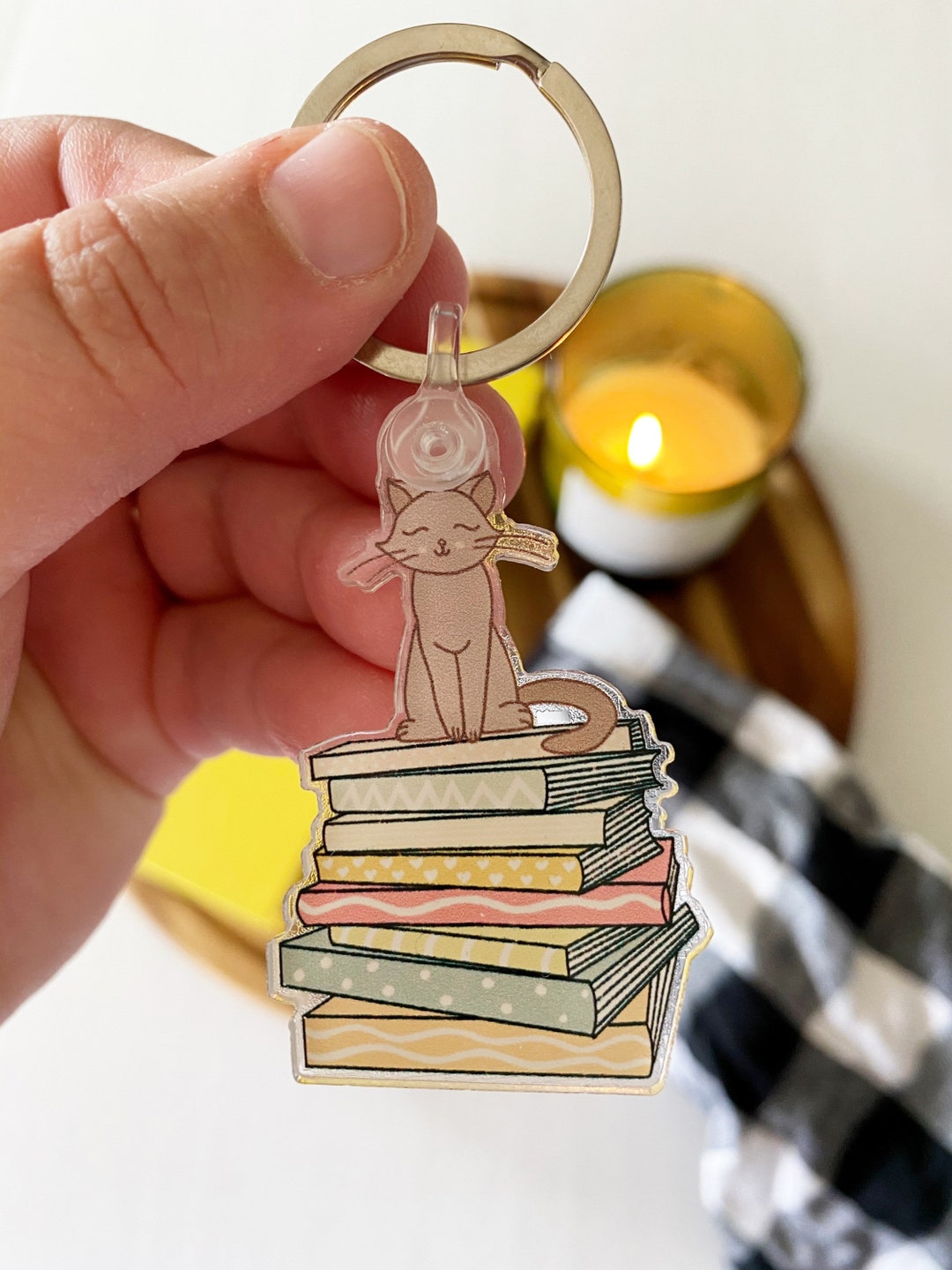 Cat Book Keychain | Bookish Keychain | Bookish Gifts | Acrylic Keychain ...
